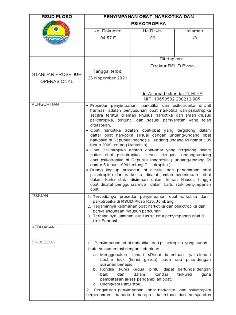 04.57. F Spo Penyimpanan Obat Narkotika Dan Psikotropika | PDF