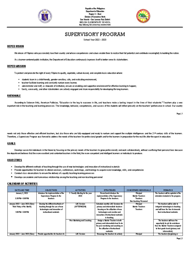SALAMERO-YUMO - Supervisory Program (SY 2022-2023) | PDF | Teachers | Teaching Method