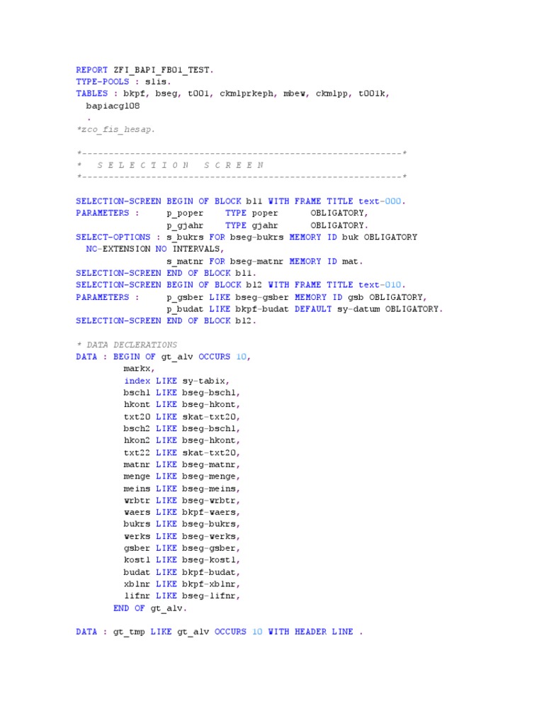 ZFI BAPI FB01 Test Report Overview | PDF