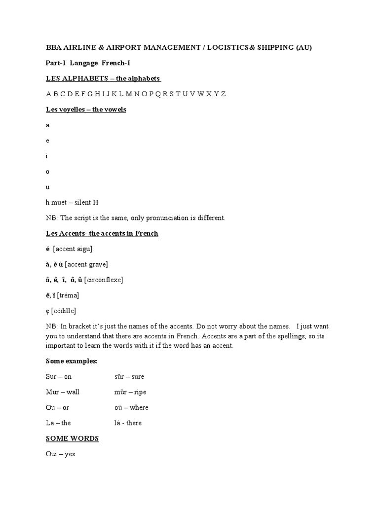 Notes Introduction To French Language | PDF | Orthography | Linguistics