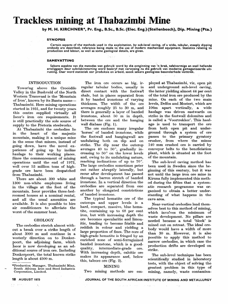 Trackless Mining at Thabazimbi Mine | PDF | Mining | Iron Ore