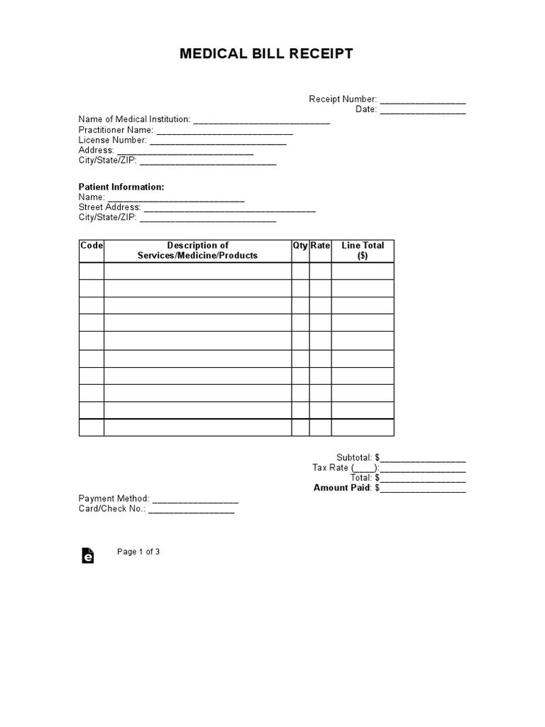 Medical Bill Receipt Template | PDF
