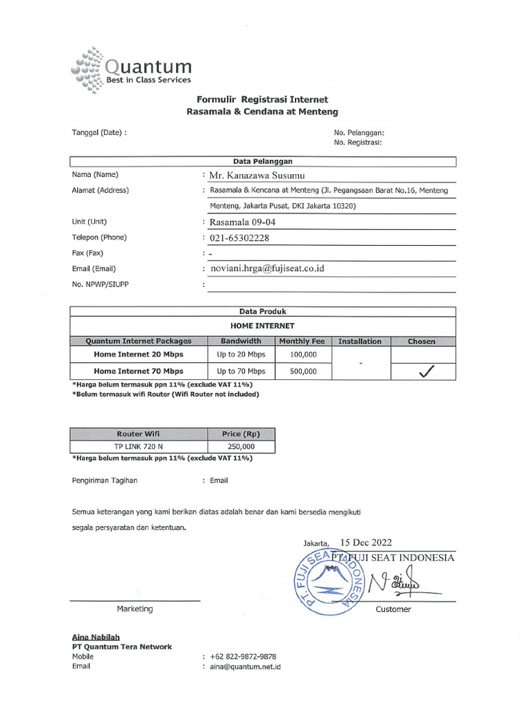 Quantum Formulir Registration - Signed | PDF