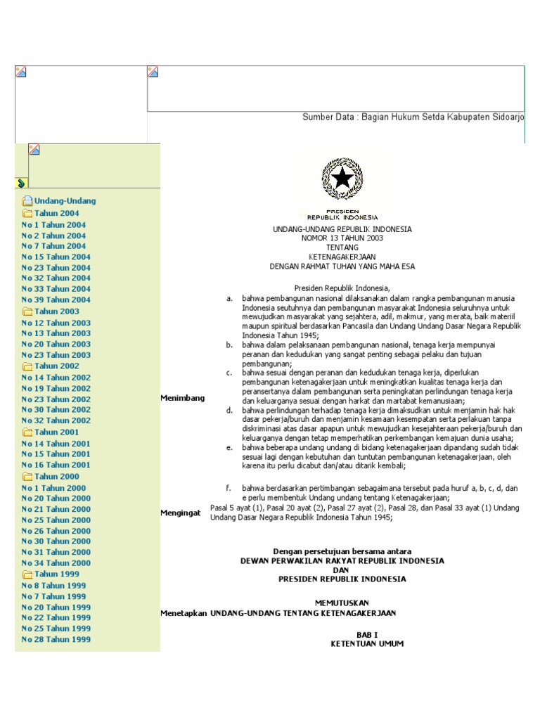 UU No 13 Tahun 2003 Ketenagakerjaan | PDF