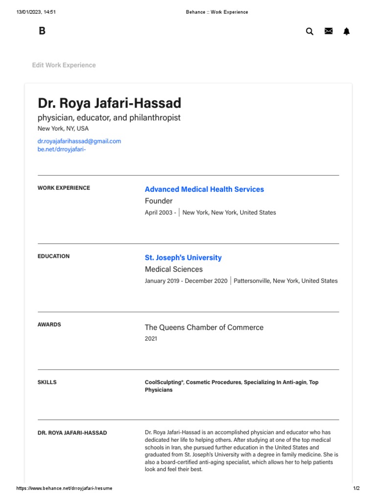 Dr. Roya Jafari-Hassad - Work Experience | PDF