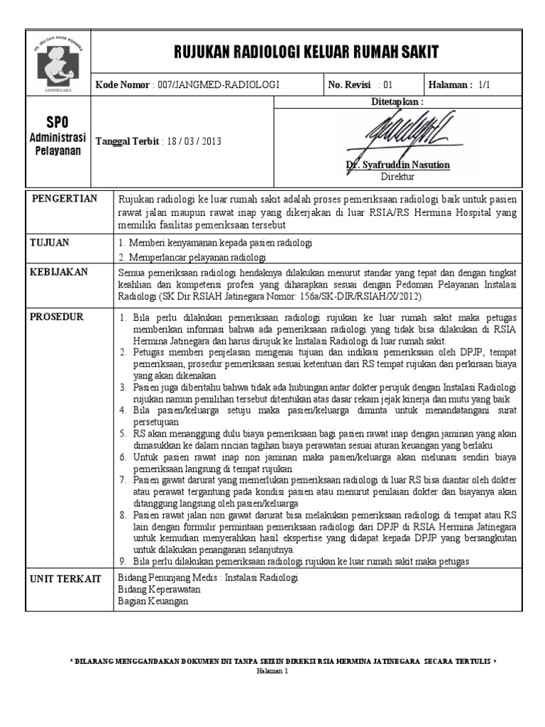 SPO Rujukan Radiologi Keluar RS JTN | PDF