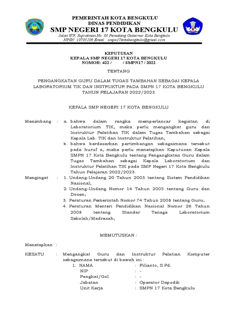 SK Kepala Laboratorium Terbaru | PDF