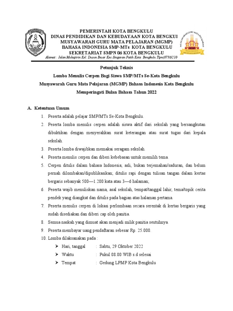 Juknis Lomba Menulis Cerpen | PDF