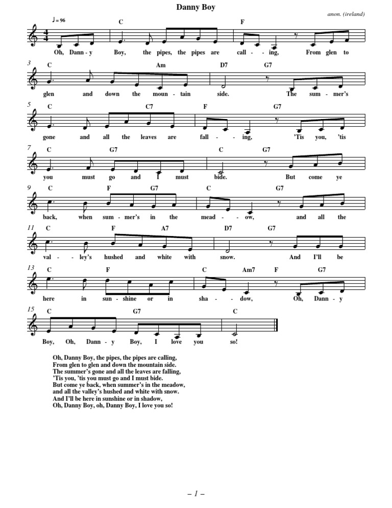 Danny Boy Lyrics and Chords PDF | PDF | Language Arts & Discipline ...