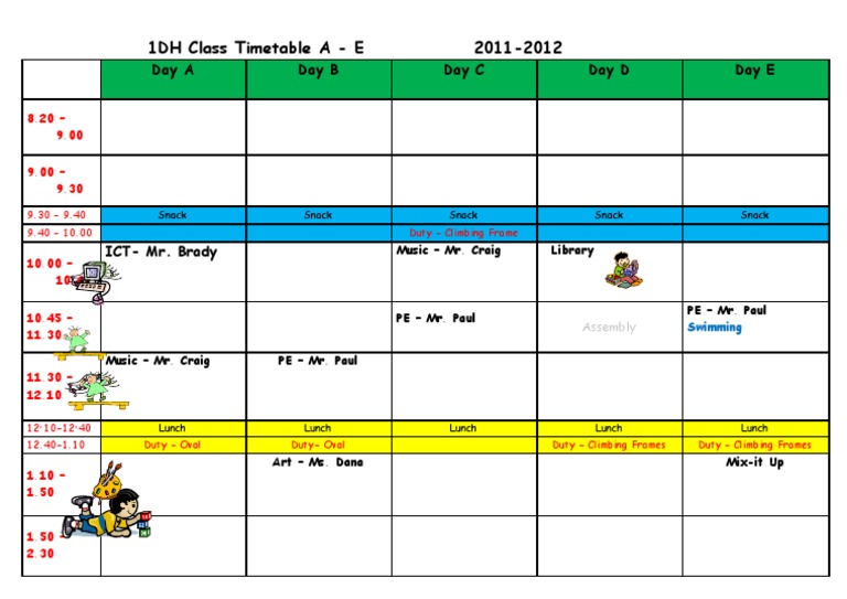Timetable 1DH A-E | PDF | Social Science | Art
