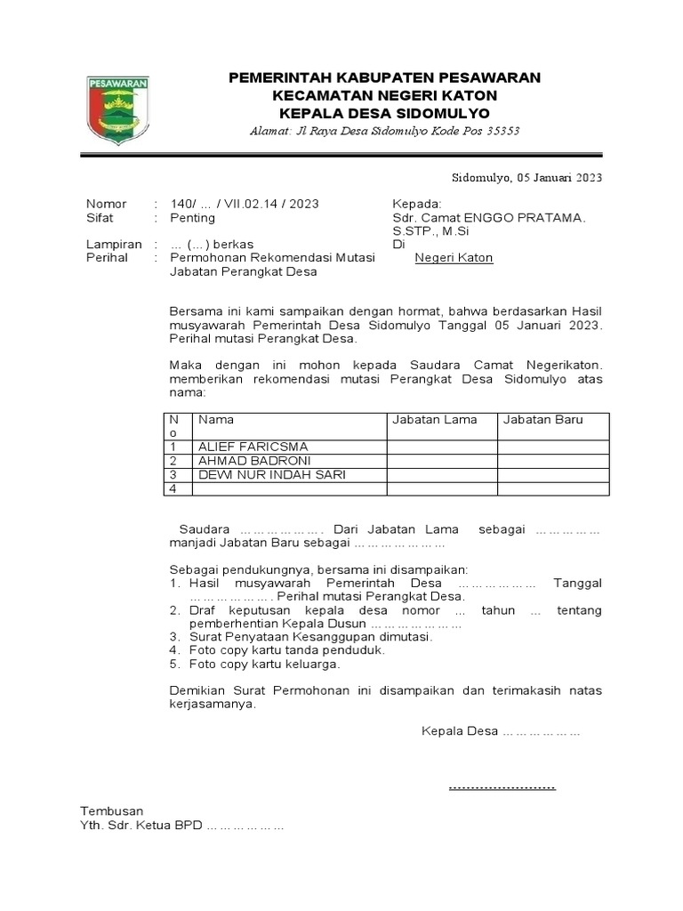 Contoh SK Mutasi Perangkat Desa1 | PDF