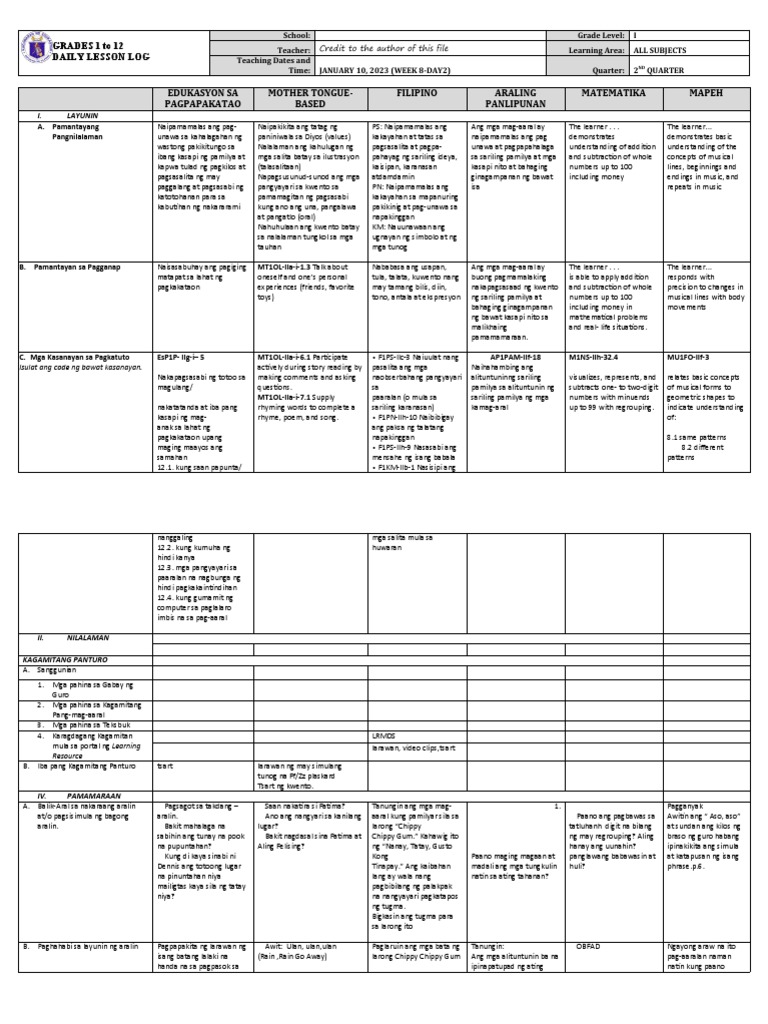 DLL - All Subjects 1 - Q2 - W8 - D2 | PDF