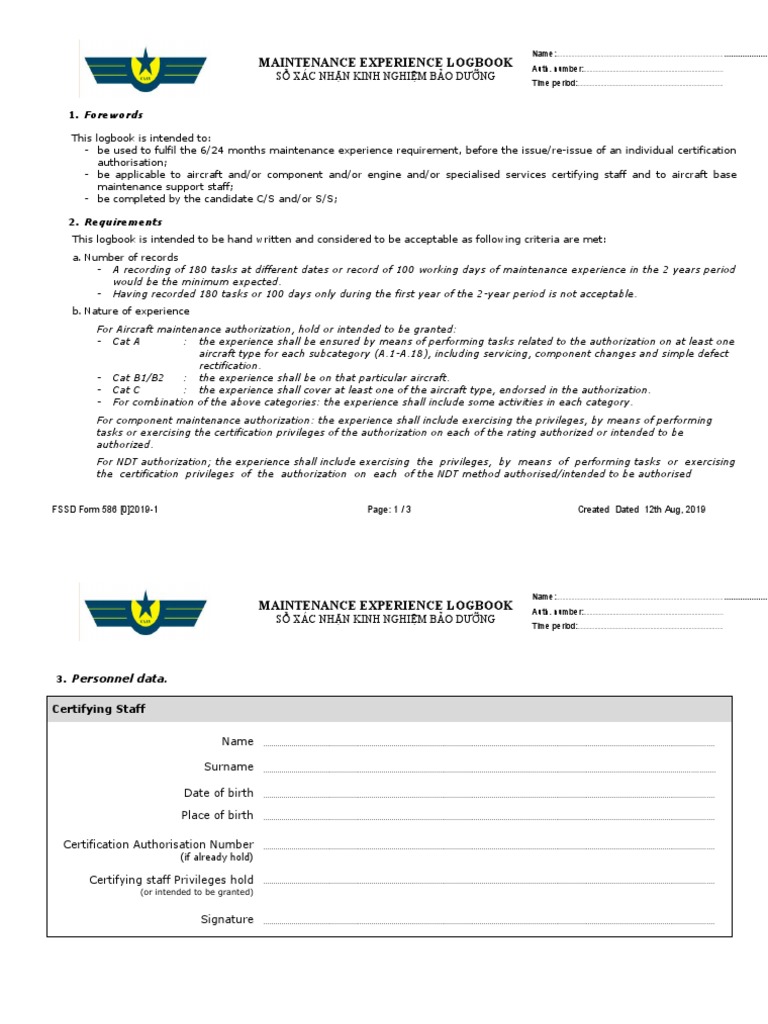 586 Form EXPERIENCE LOGBOOK | PDF | Aviation | Aircraft
