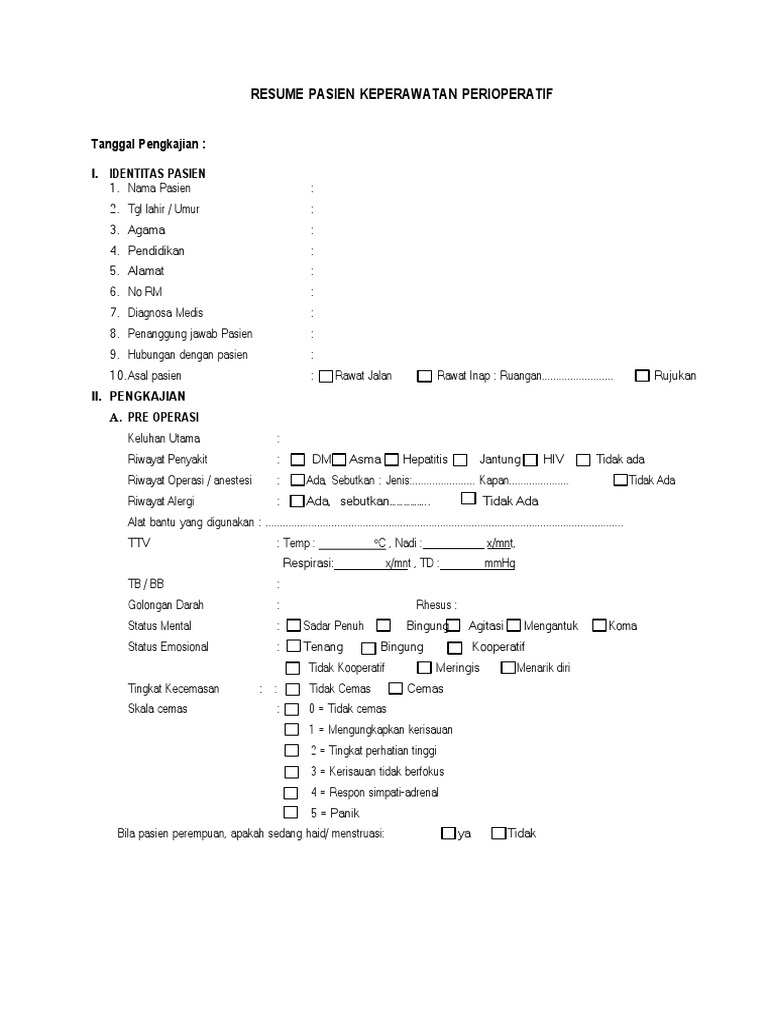 Format Resume Kamar Operasi 2023 | PDF