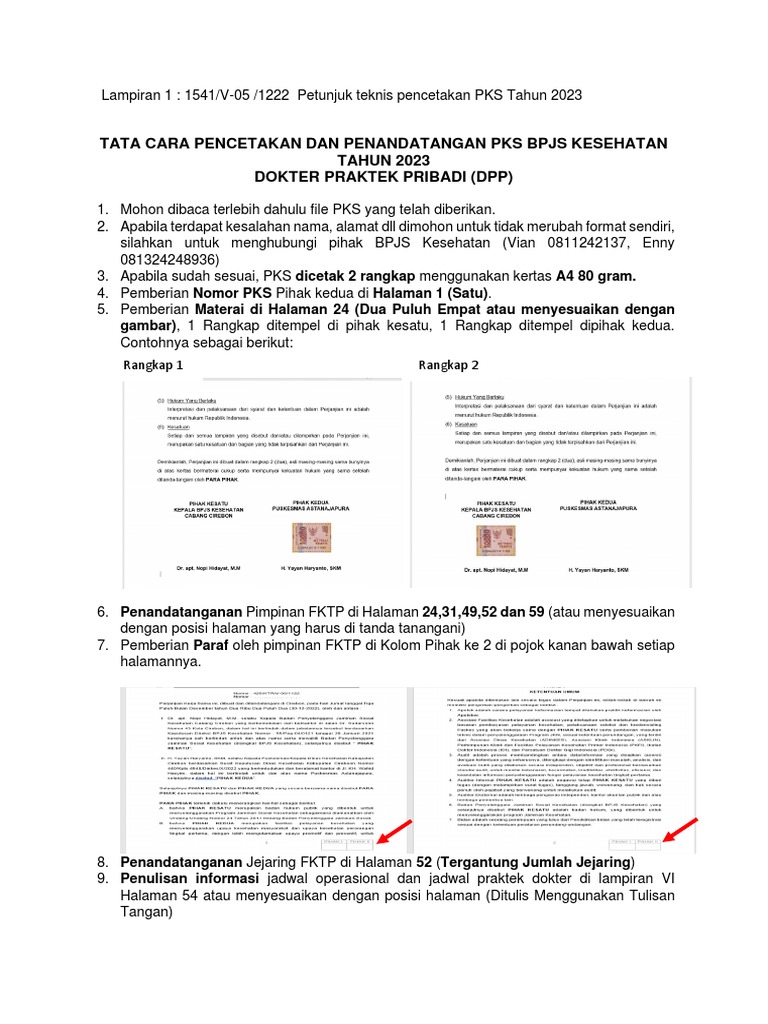 Tata Cara Pencetakan Dan Penandatangan PKS BPJS Kesehatan Tahun | PDF