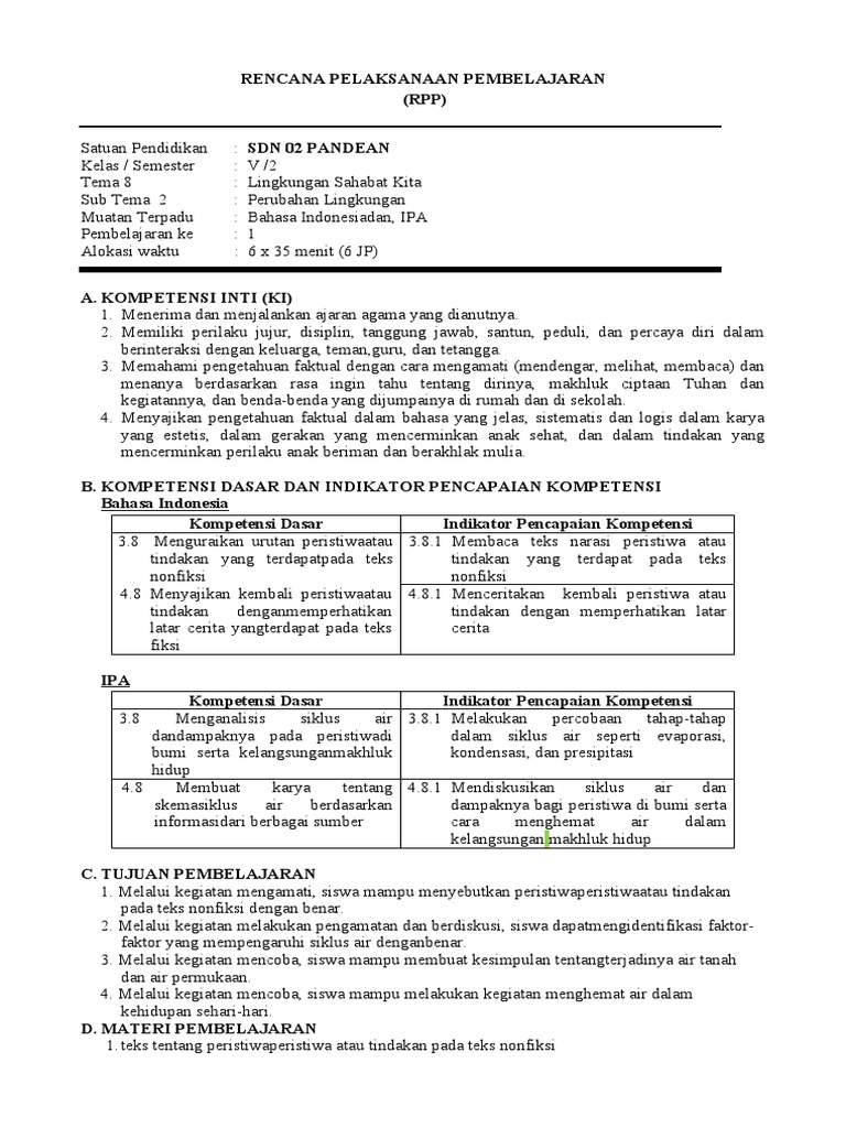 Rpp Kelas V Tema8 Konservasi Air Erma Vismayanti Pdf