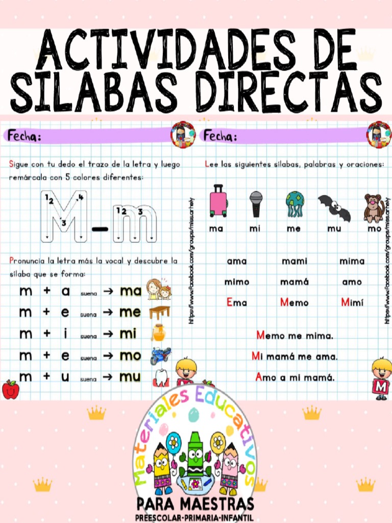 Cuaderno Con Actividades de Sílabas Directas Recopilado Por Materiales Educativos para Maestras ...