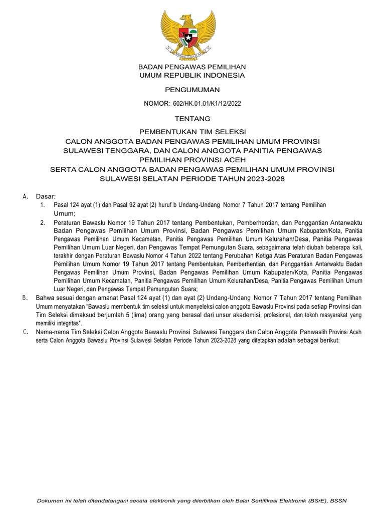 Pengumuman Pendaftaran Panwas | PDF