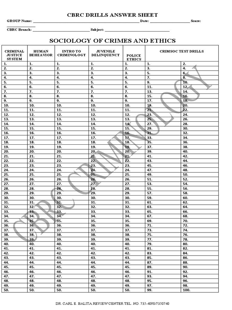 CBRC Drills Answer Sheet Title | PDF | Criminology | Juvenile Delinquency