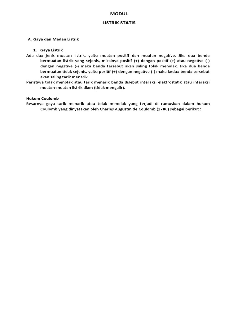 Modul Listrik Statis dan Interaksi Elektrostatik | PDF