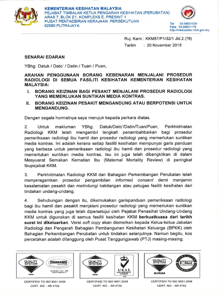 Borang Keizinan Bagi Pesakit Mengandung Menjalani Prosedur Radiologi | PDF