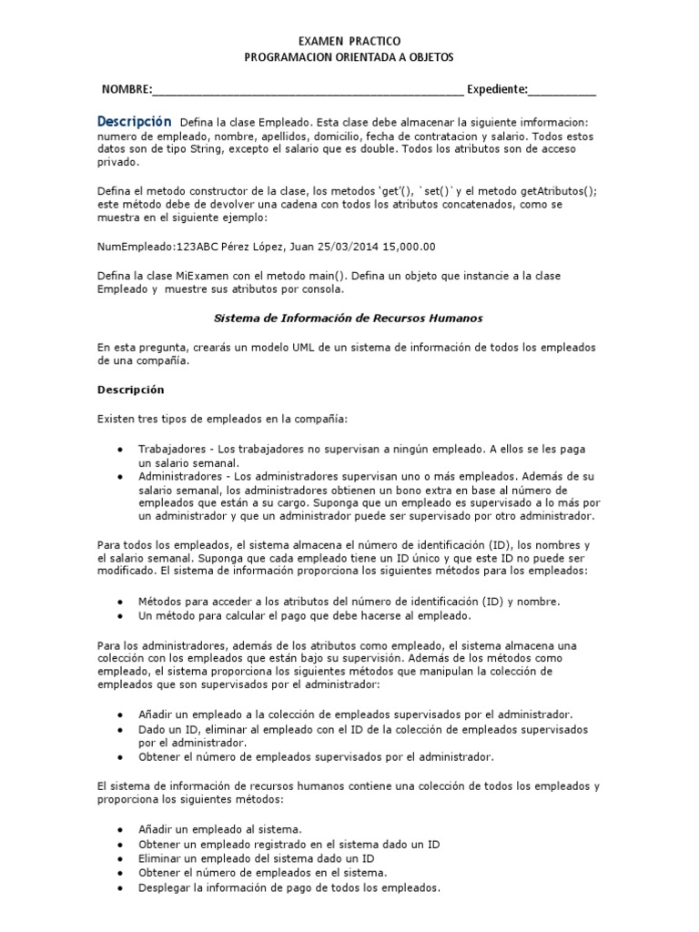 Examen 1 Practico POO | PDF | Objeto (informática) | Ingeniería de software Examen 1 Practico POO | PDF | Objeto (informática) | Ingeniería de software