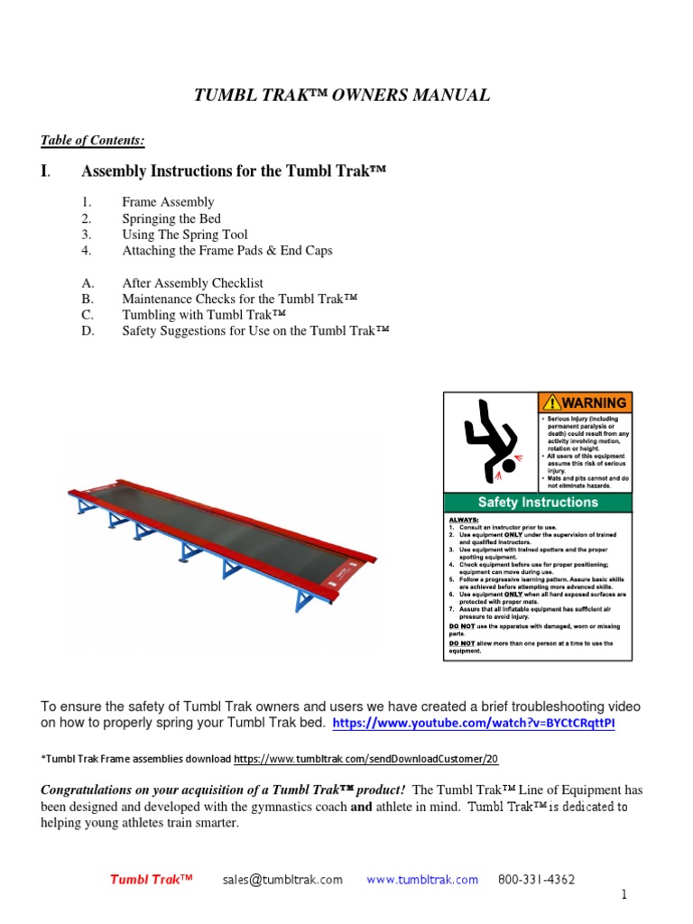 Tumbl Trak Assembly Instructions | PDF | Gymnastics | Bed