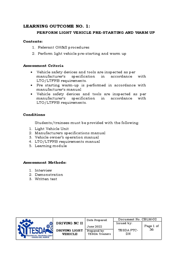 Light Vehicle Pre-Start & Warm-Up Guide | PDF | Traffic Collision | Traffic