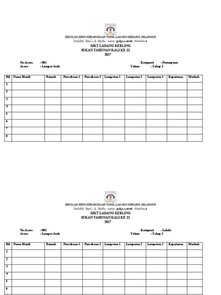 Borang Markah Lompat Jauh | PDF