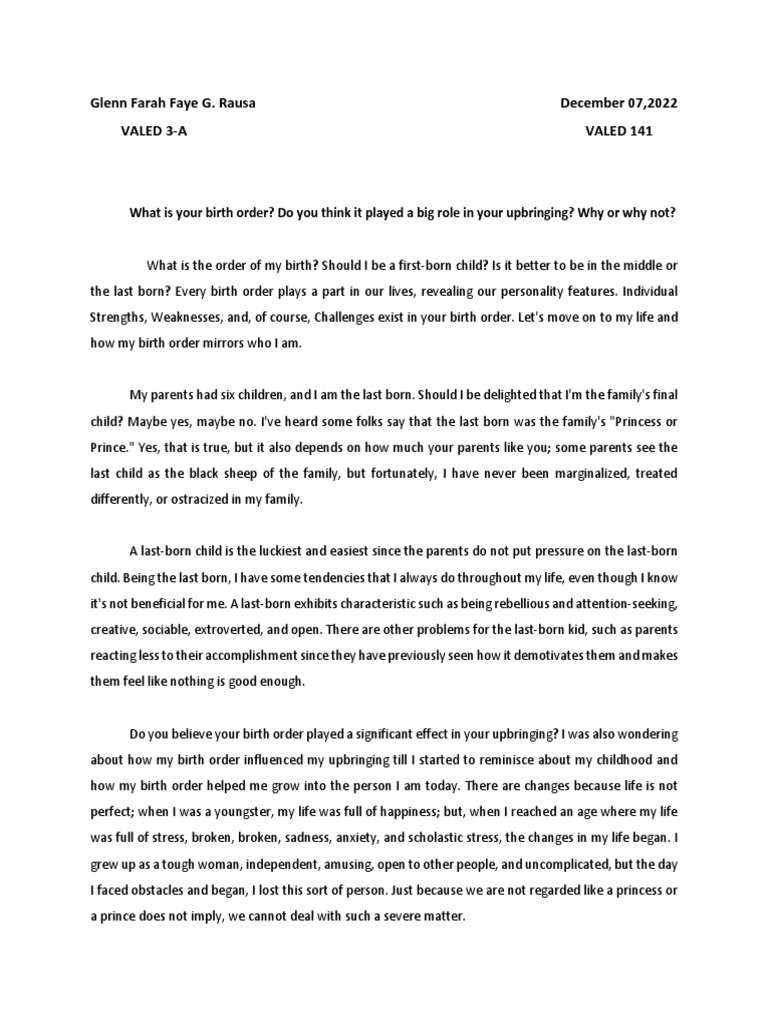 Reflections of a Last-Born Child | PDF | Psychology | Behavioural Sciences