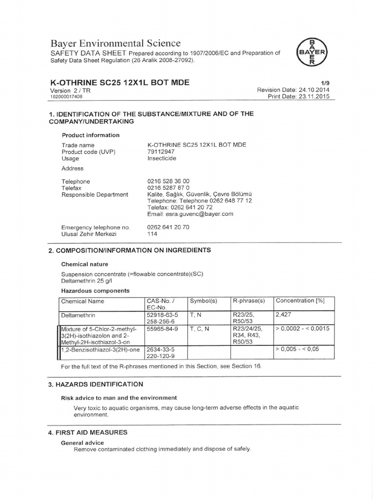 K Othrin SC 25 Msds | PDF