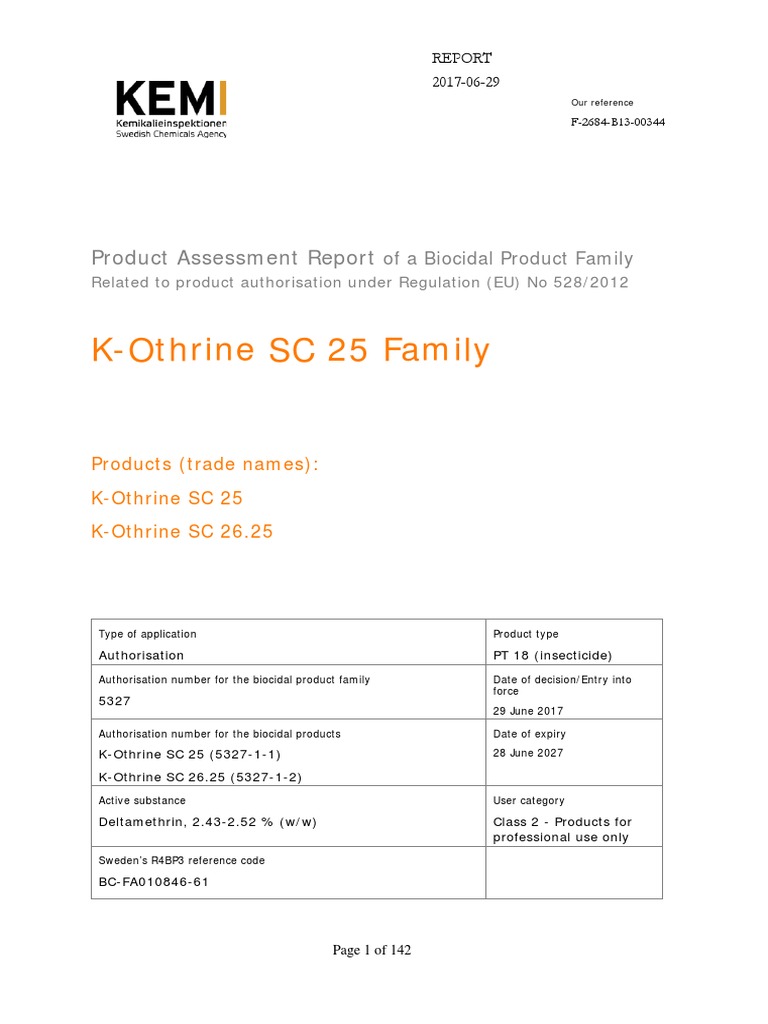 Product Assessment Report - K-Othrine SC 25 Family Public | PDF ...