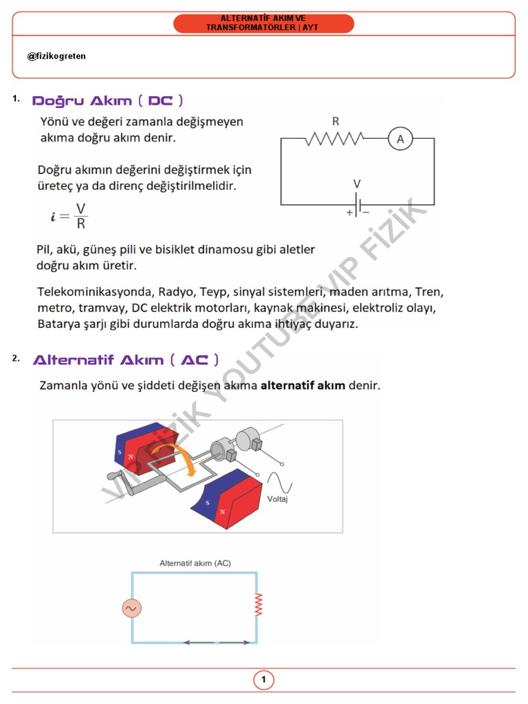 Alternati̇f Akim Ve Transformatörler - Ayt | PDF