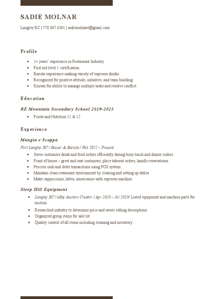 Sadie Molnar Resume 2022 | PDF