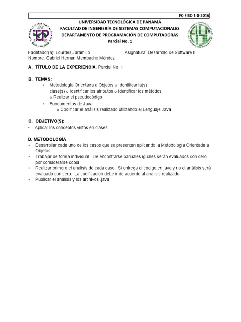Parcial No. 1 | PDF | Objeto (informática) | Java (lenguaje de programación)