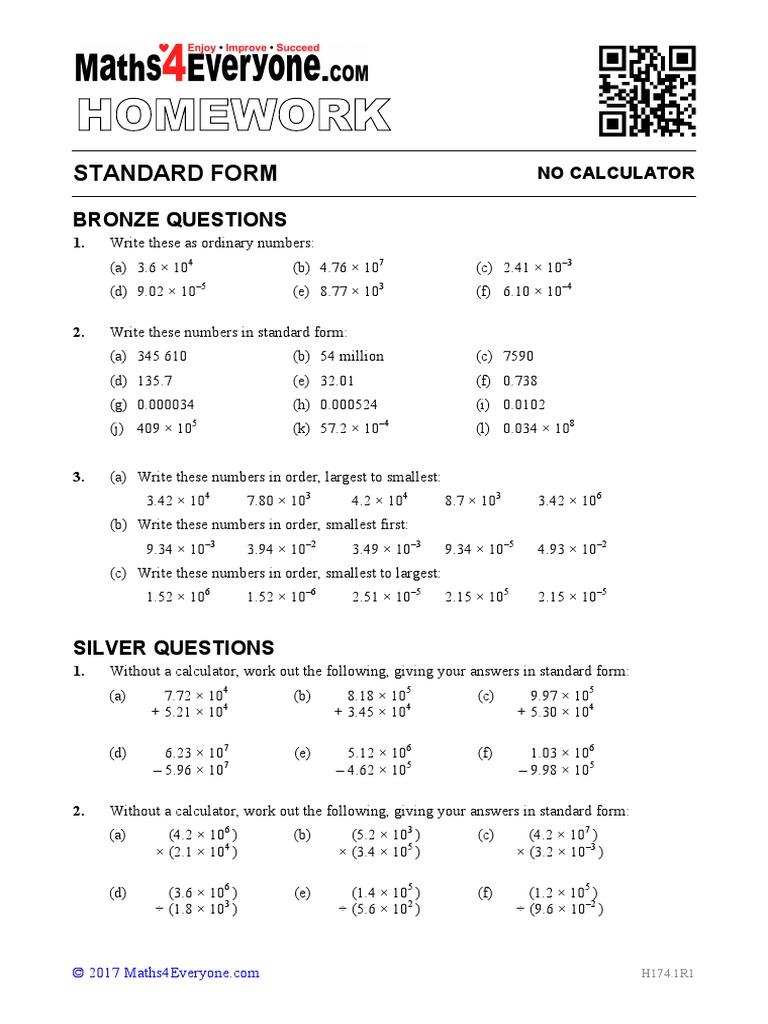 Standard Form Questions | PDF | Mathematics | Arithmetic