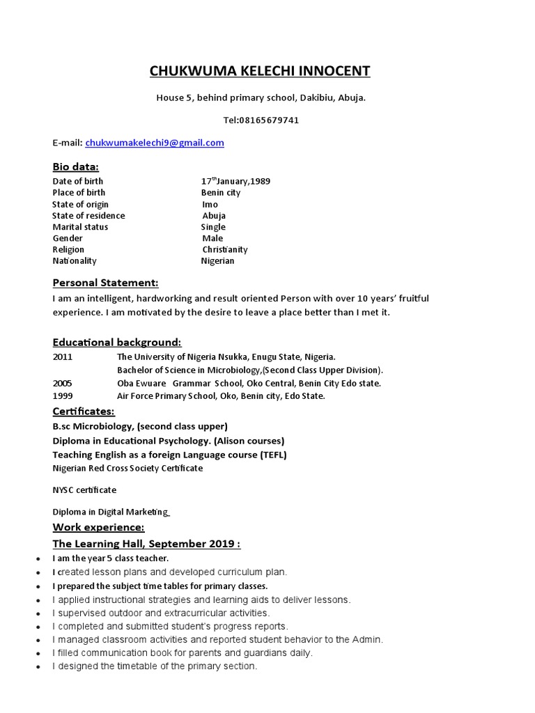 Curriculum Vitae Format | PDF | Teachers | Schools