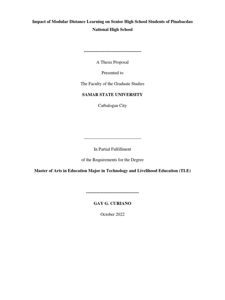 Impact of Modular Distance Learning On Senior High School Students of ...