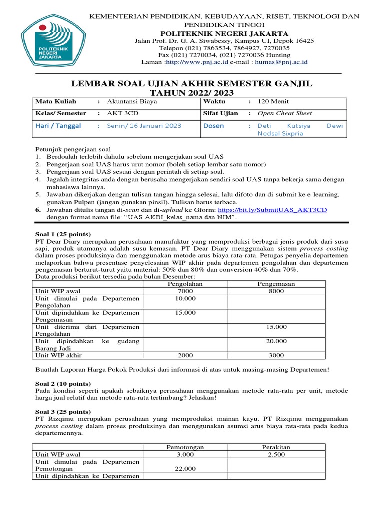 UAS Akt Biaya-AKT 3CD-Deti - Verified | PDF