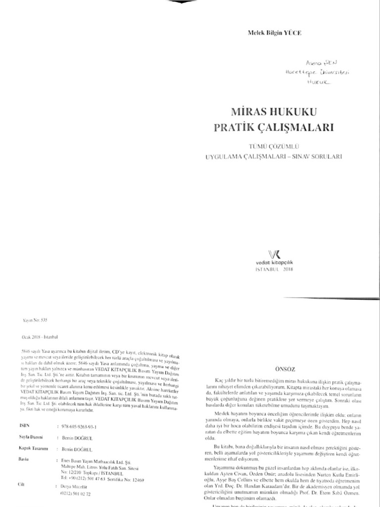 Miras Hukuku Pratik Kitabı - Melek Bilgin Yüce | PDF