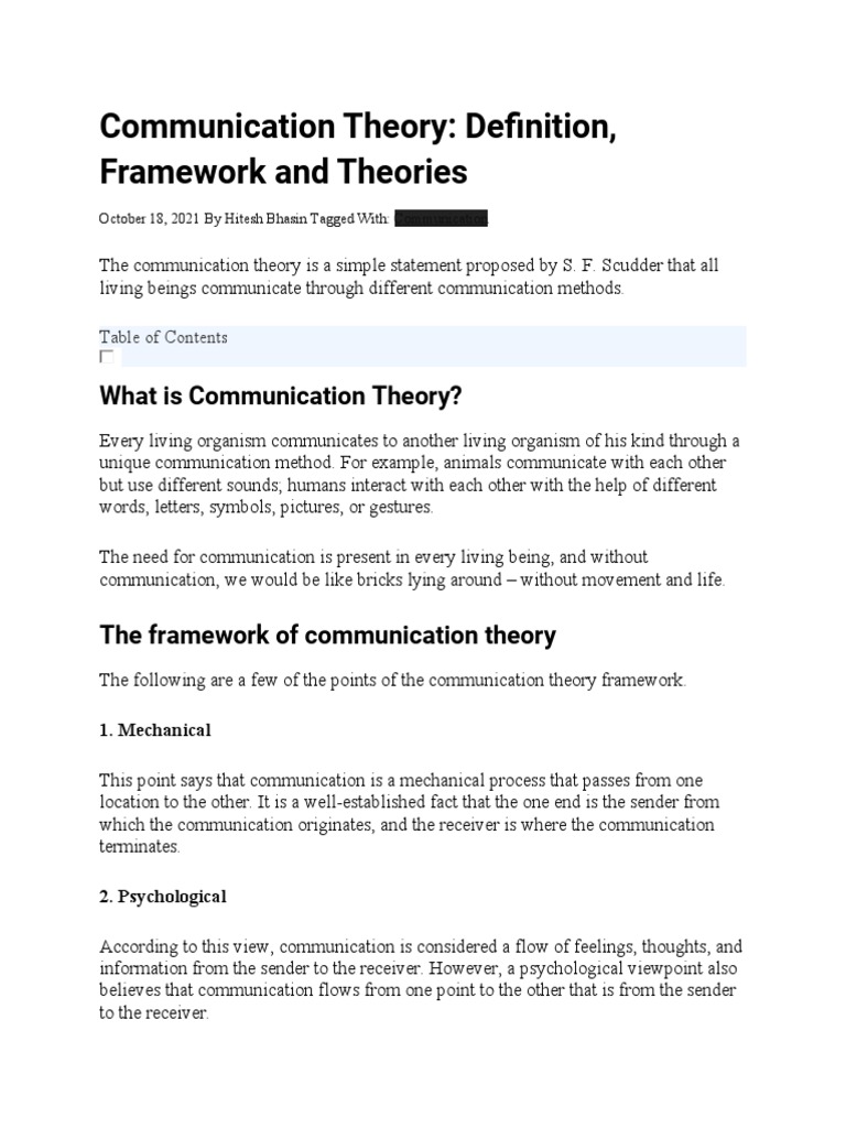 Communication Theory | PDF | Communication | Thought