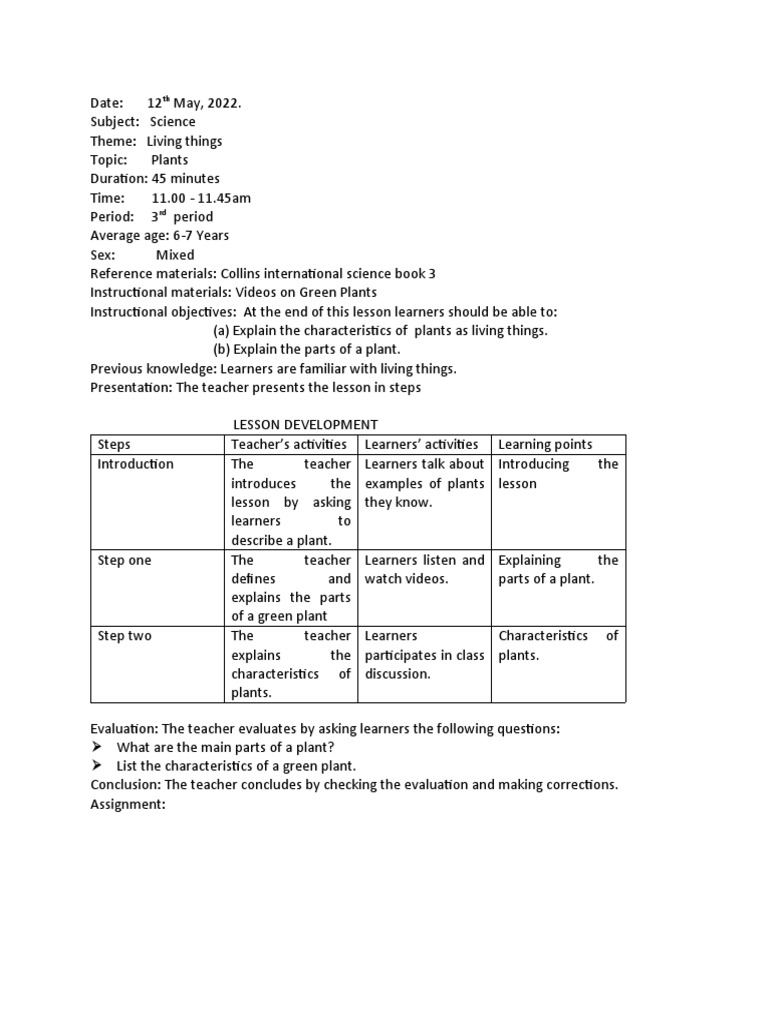 Sample Lesson Plan | PDF