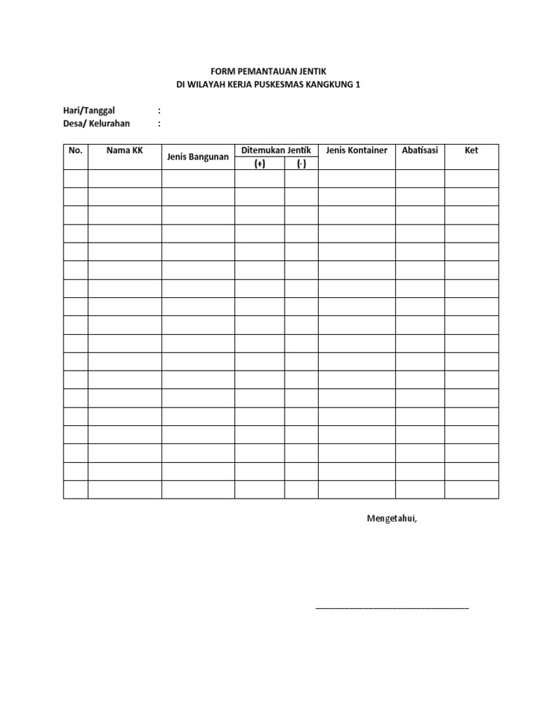 Form Pemantauan Jentik | PDF