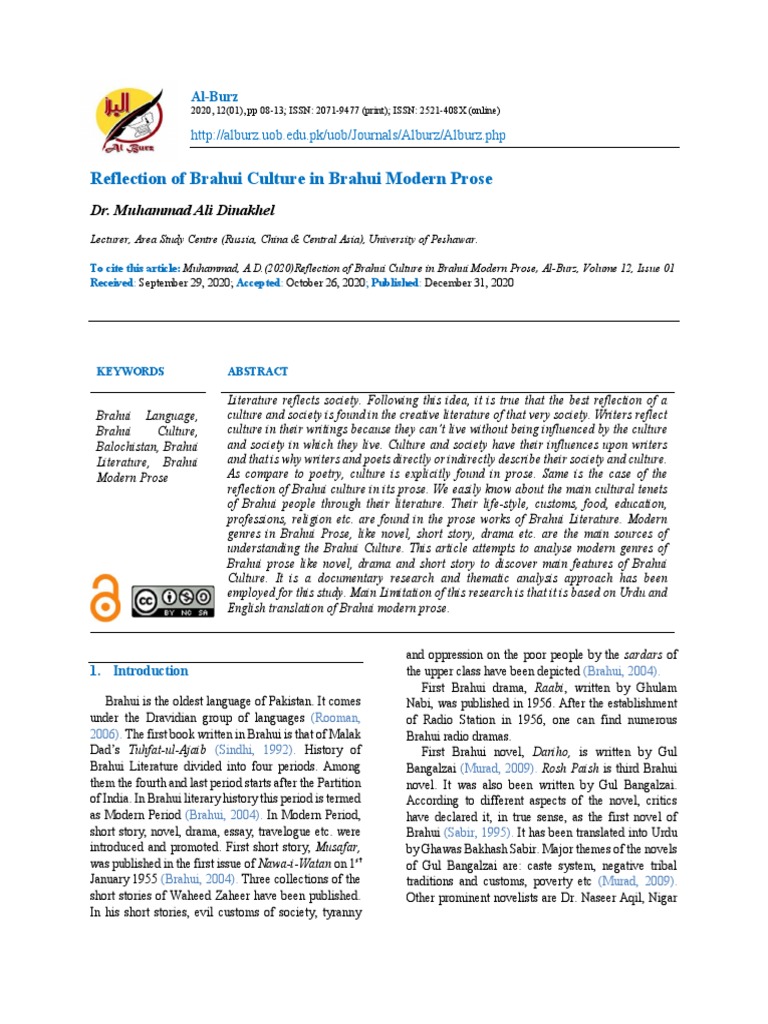 Reflection of Brahui Culture in Brahui Modern Prose | PDF