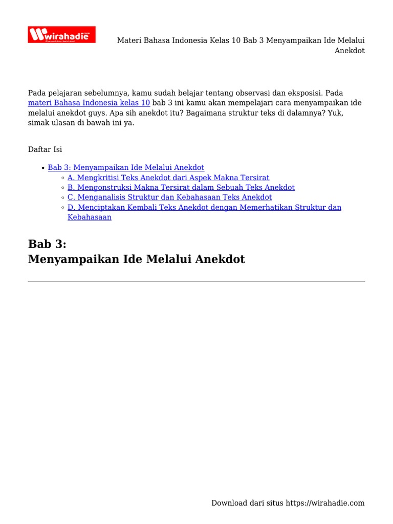 Materi Bahasa Indonesia Kelas 10 Bab 3 Menyampaikan Ide Melalui Anekdot | PDF
