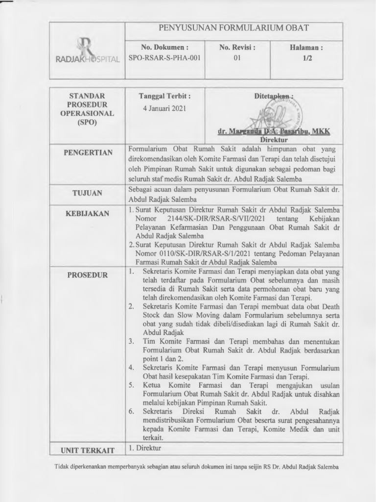 Spo 001 Penyusunan Formularium Obat Pdf