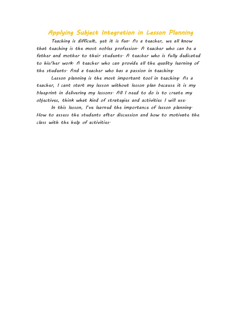 Applying Subject Integration in Lesson Planning | PDF
