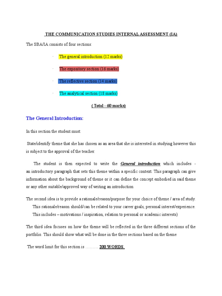 The Communication Studies Internal Assessment (Ia) | PDF