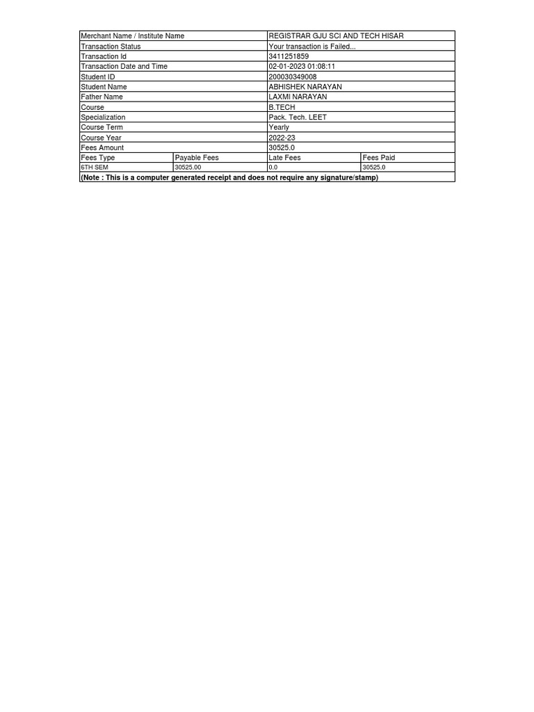 Failed Transaction Notice | PDF