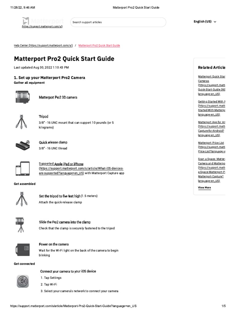 Matterport Pro2 Quick Start Guide | PDF